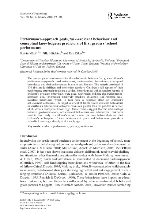 (PDF) Performance‐approach goals, task‐avoidant behaviour and conceptual knowledge as predictors ...