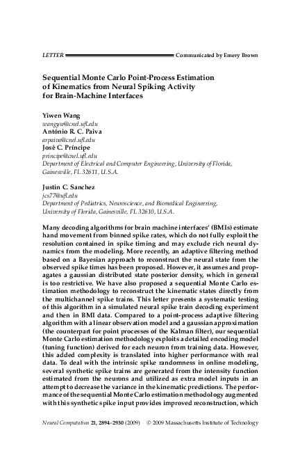 Pdf Kinematic Estimation From Neural Spiking Activity