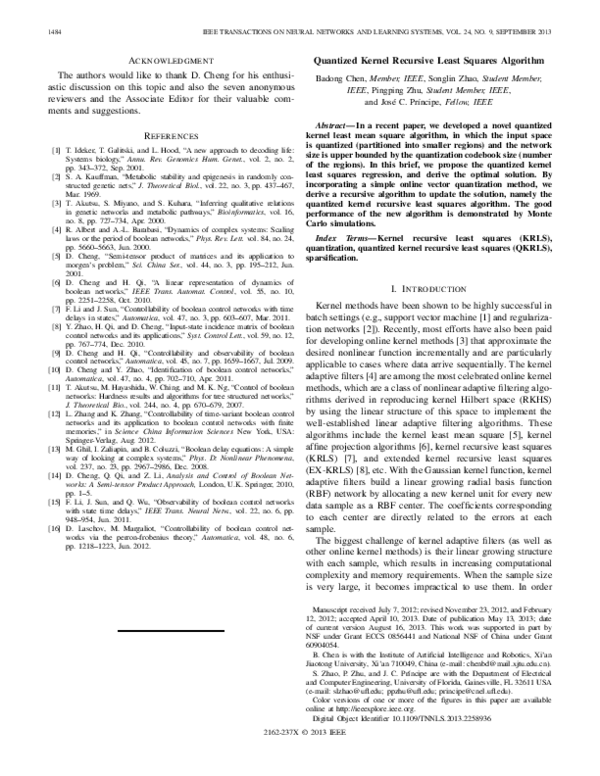 (PDF) Quantized Kernel Recursive Least Squares Algorithm