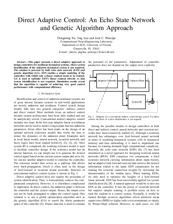 (PDF) Direct adaptive control: an echo state network and genetic ...