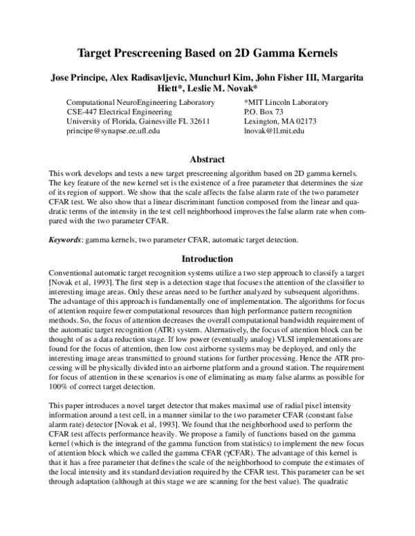 (PDF) Target prescreening based on 2D gamma kernels