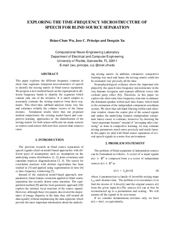 Pdf Exploring The Time Frequency Microstructure Of Speech For Blind Source Separation