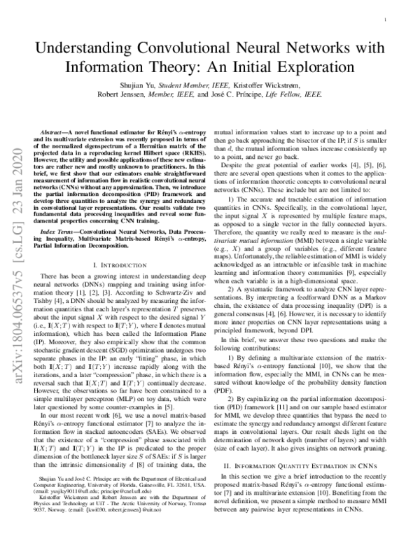 (PDF) Understanding Convolutional Neural Network Training with Information Theory