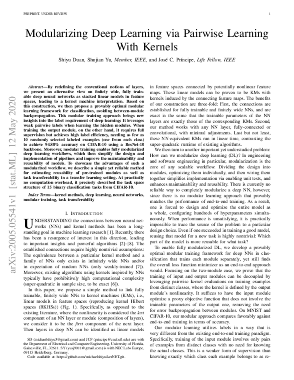 (PDF) Modularizing Deep Learning via Pairwise Learning With Kernels