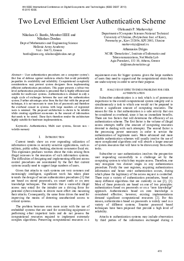 Pdf Two Level Efficient User Authentication Scheme