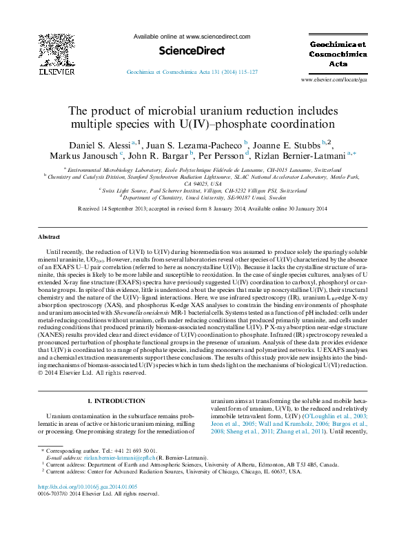 (PDF) The product of microbial uranium reduction includes multiple ...