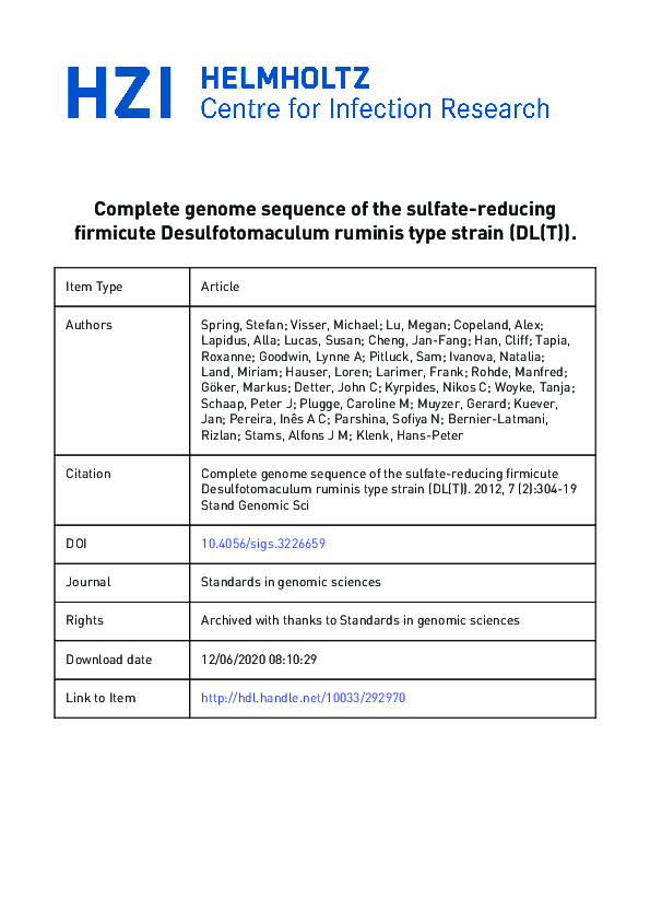 (PDF) Complete genome sequence of the sulfate-reducing firmicute ...