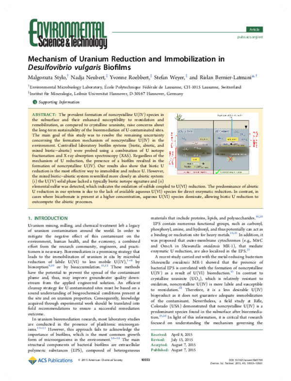 (PDF) Mechanism of uranium reduction and immobilization in ...