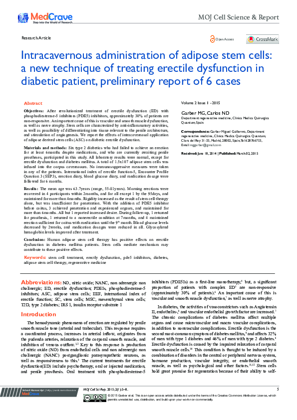 (PDF) Intracavernous Administration of Adipose Stem Cells: A New ...