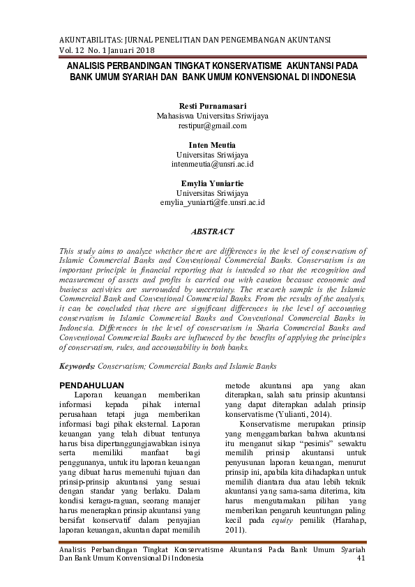 (PDF) Analisis Perbandingan Tingkat Konservatisme Akuntansi Pada Bank Umum Syariah Dan Bank Umum ...