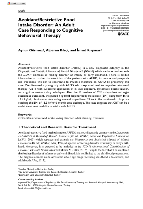 (PDF) Avoidant/Restrictive Food Intake Disorder: An Adult Case ...