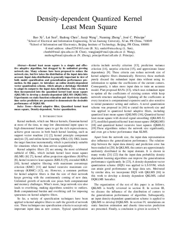 (PDF) Density-dependent quantized kernel least mean square