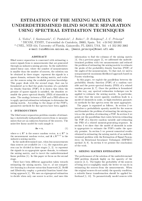 (PDF) Estimation Of The Mixing Matrix For Underdetermined Blind Source Separation Using Spectral ...