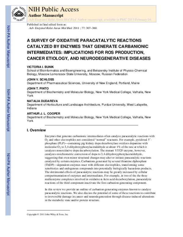 (PDF) A Survey of Oxidative Paracatalytic Reactions Catalyzed by ...