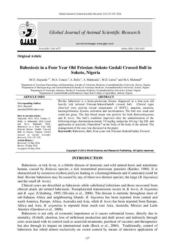 (PDF) Babesiosis in A Four Year Old Friesian–Sokoto Gudali Crossed Bull ...