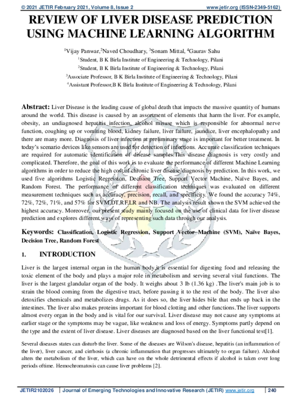 (PDF) A Diagnostic Model for the Prediction of Liver Cirrhosis Using Machine Learning Techniques ...