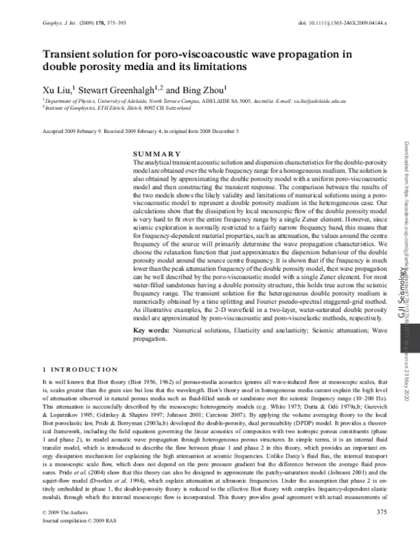 Pdf Transient Solution For Poro Viscoacoustic Wave Propagation In Double Porosity Media And
