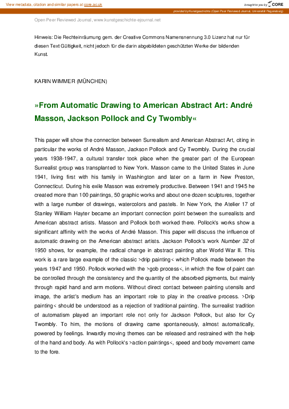 (PDF) From Automatic Drawing to American Abstract Art: André Masson ...