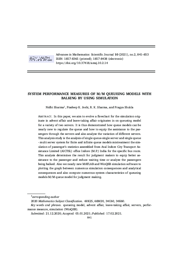 (PDF) System Performance Measures of M/M Queueing Models with Balking by Using Simulation