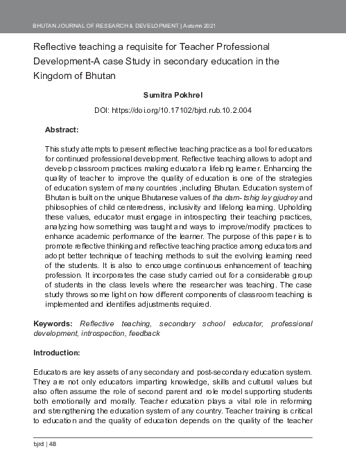 (PDF) Reflective teaching a requisite for Teacher Professional ...