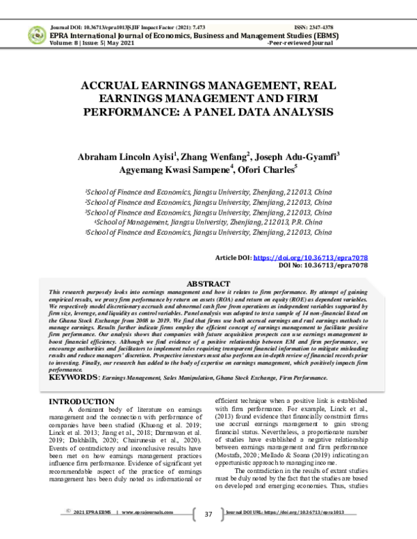 (PDF) Accrual Earnings Management, Real Earnings Management and Firm Performance: A Panel Data ...