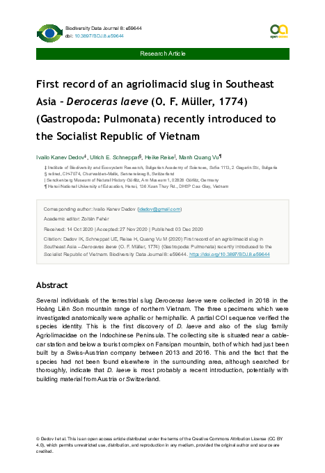 (PDF) First record of an agriolimacid slug in Southeast Asia ...