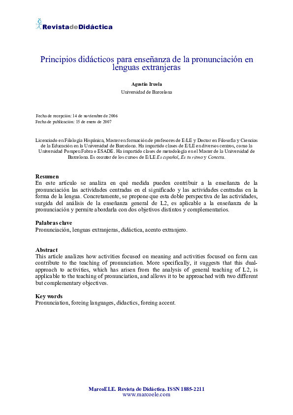 Principios did cticos para la ense anza de la pronunciaci n en lenguas extranjeras