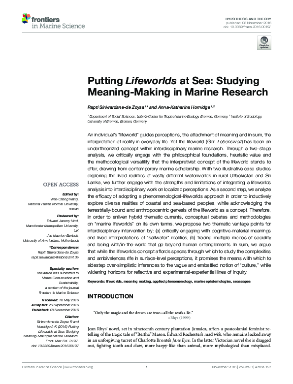 (PDF) Putting Lifeworlds at Sea: Studying Meaning-Making in Marine Research