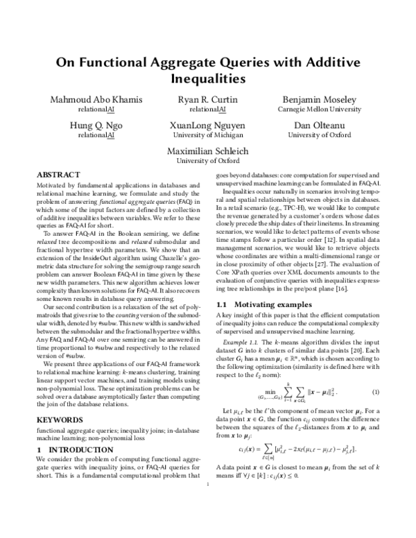 (PDF) On Functional Aggregate Queries with Additive Inequalities | hung ngo - Academia.edu
