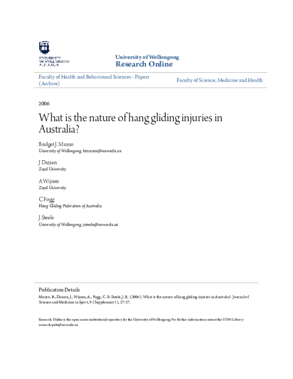 (PDF) What is the nature of hang gliding injuries in Australia?