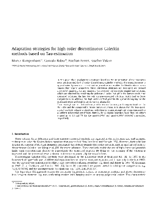 Pdf Adaptation Strategies For High Order Discontinuous Galerkin Methods Based On Tau Estimation