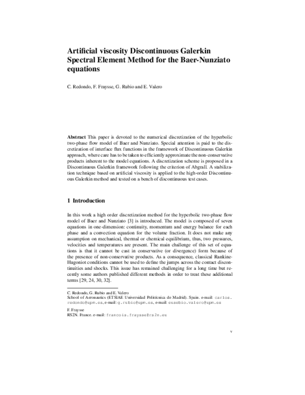(PDF) Artificial Viscosity Discontinuous Galerkin Spectral Element Method for the Baer-Nunziato ...