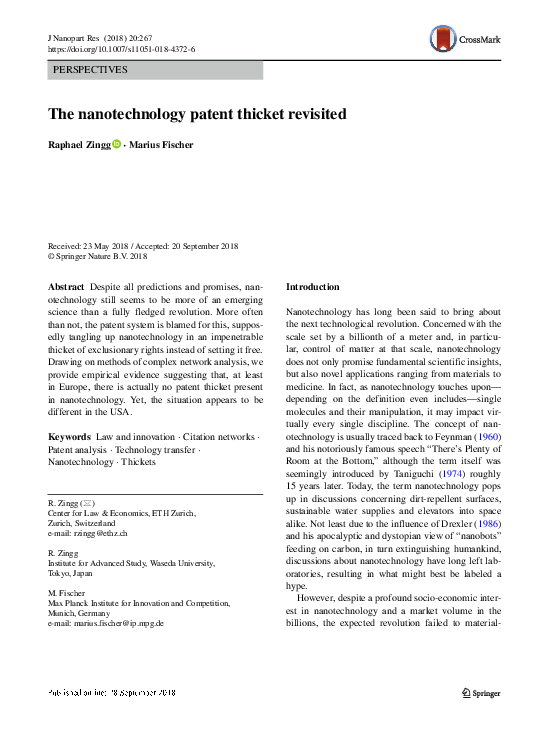 (PDF) The nanotechnology patent thicket revisited
