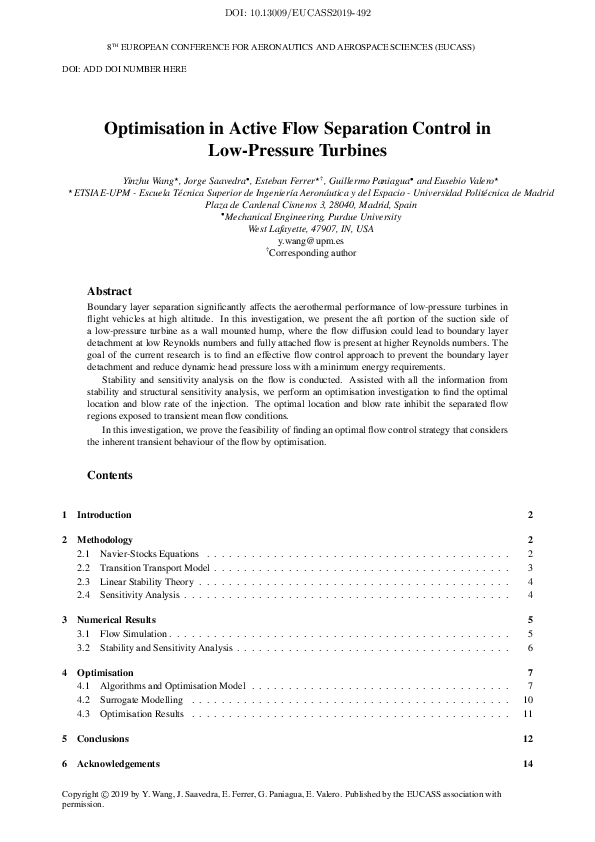 (PDF) Optimisation in Active Flow Separation Control in Low-Pressure ...
