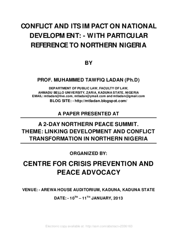 (PDF) Conflict and Its Impact on National Development: With Particular ...