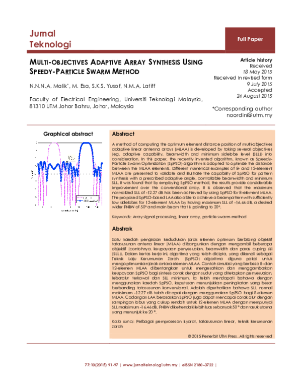 Pdf Multi Objectives Adaptive Array Synthesis Using Speedy Particle Swarm Method 