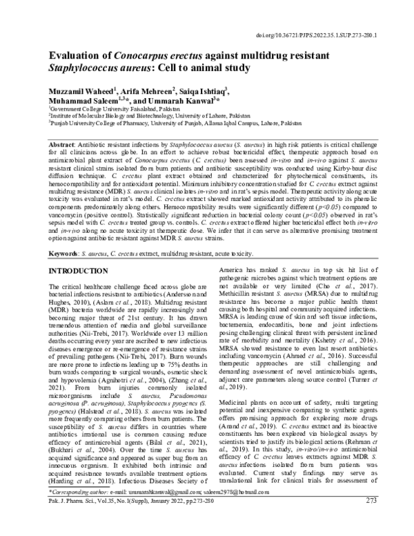 (PDF) Evaluation of Conocarpus erectus against multidrug resistant Staphylococcus aureus: Cell ...