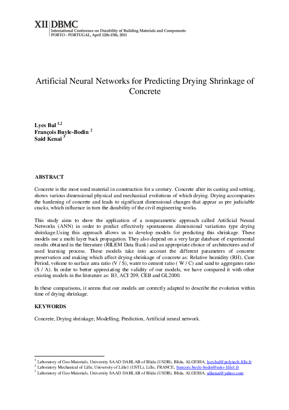 (PDF) Artificial neural network for predicting drying shrinkage of concrete