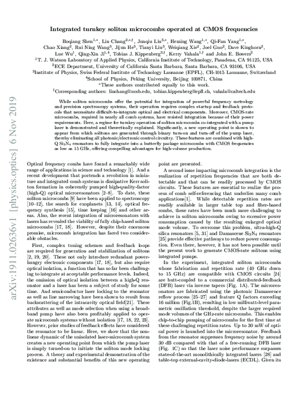 (PDF) Integrated turnkey soliton microcombs operated at CMOS frequencies