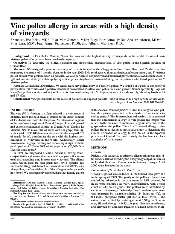 (PDF) Vine pollen allergy in areas with a high density of vineyards