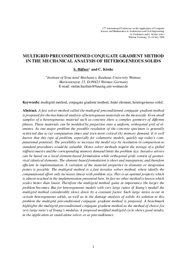 (PDF) Multigrid Preconditioned Conjugate Gradient Method in the Mechanical Analysis of ...