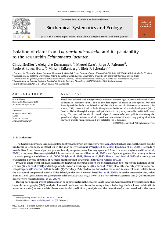 (PDF) Isolation of elatol from Laurencia microcladia and its ...