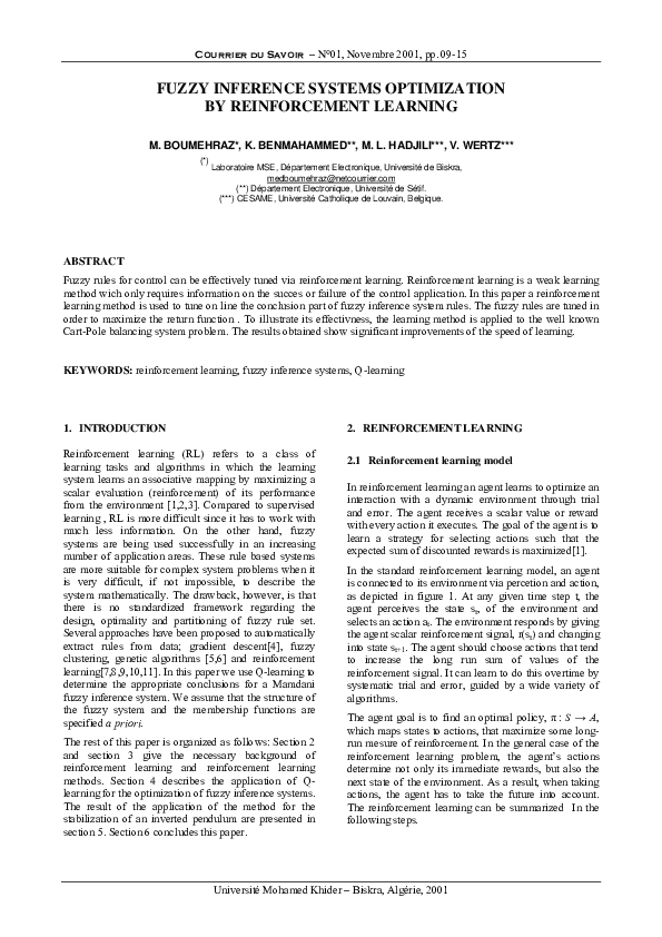 (PDF) Fuzzy Inference Systems Optimization by Reinforcement Learning