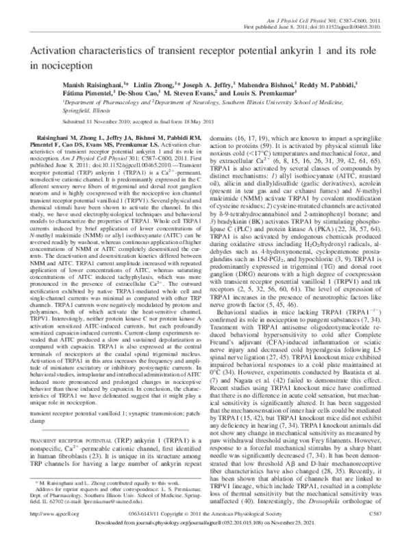 (PDF) Activation characteristics of transient receptor potential ankyrin 1 and its role in ...