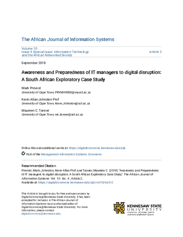 (PDF) Awareness and Preparedness of IT managers to digital disruption ...