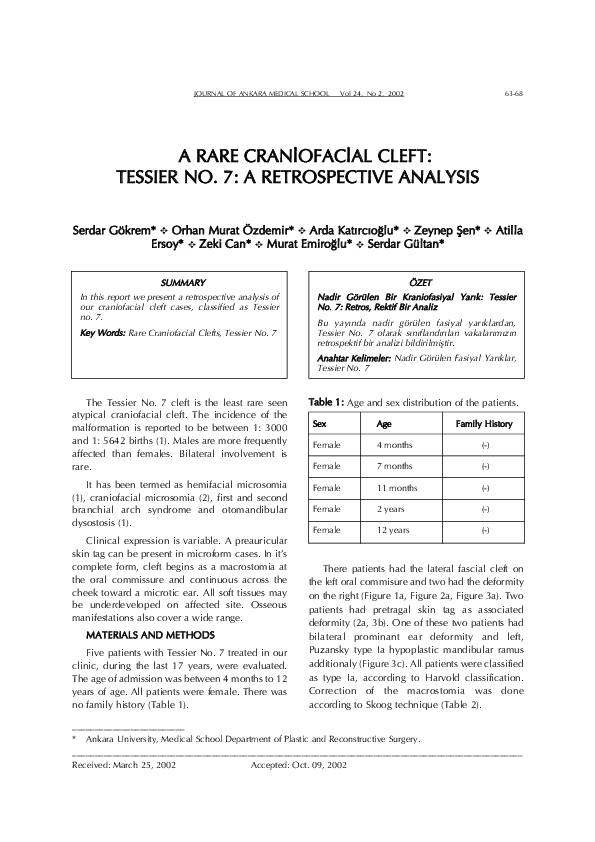 (PDF) A Rare Crani̇ofaci̇al Cleft: Tessier No. 7: A Retrospective Analysis