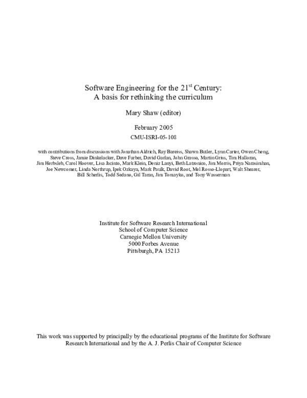 (PDF) CMU-ISRI-05-108 Software Engineering for the 21st Century: A ...