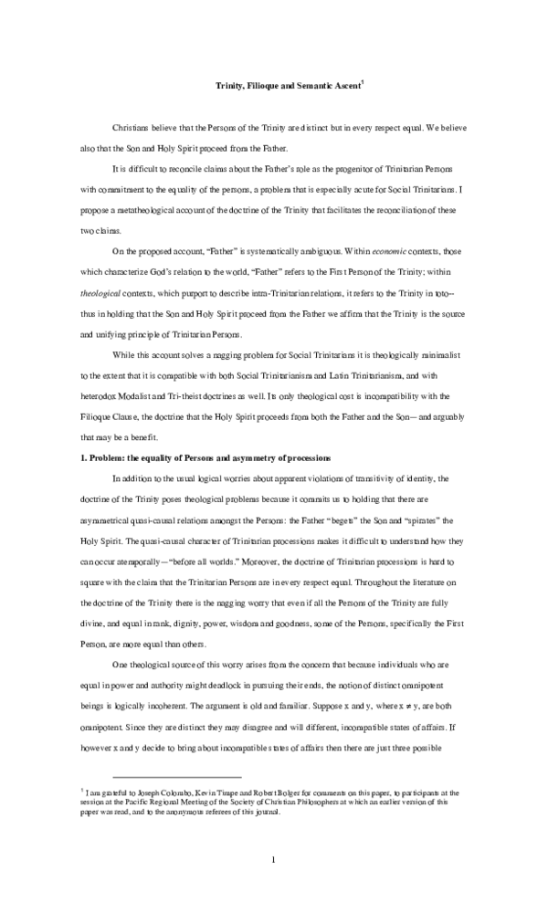 (PDF) Trinity, Filioque and Semantic Ascent