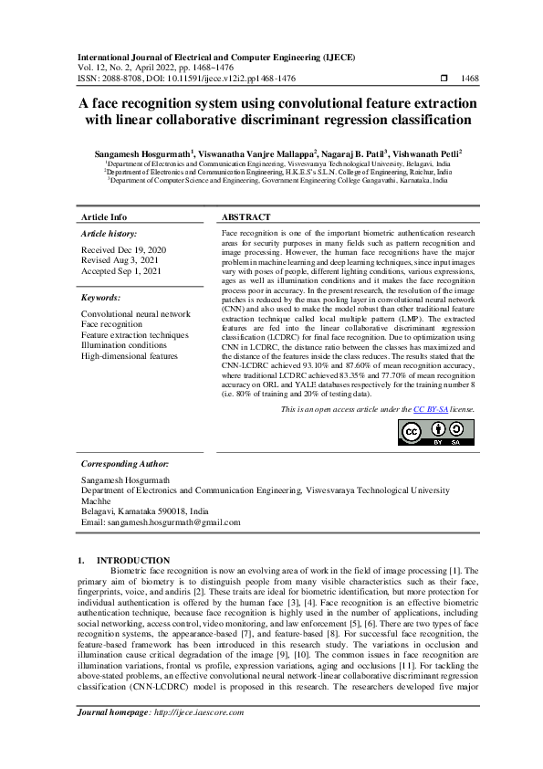 Pdf A Face Recognition System Using Convolutional Feature Extraction