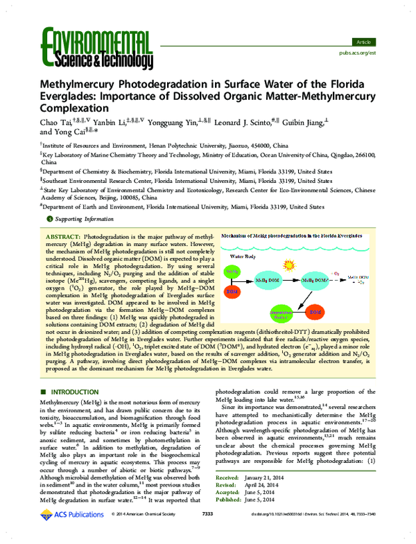 (PDF) Methylmercury photodegradation in surface water of the Florida Everglades: importance of ...